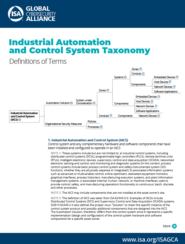 The IACS Taxonomy Definition of Terms for ISA/IEC 62443
